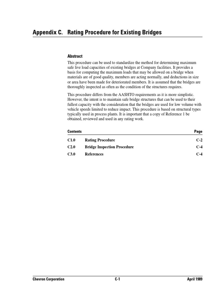 Appendix C. Rating Procedure For Existing Bridges | PDF | Structural Load | Bridge