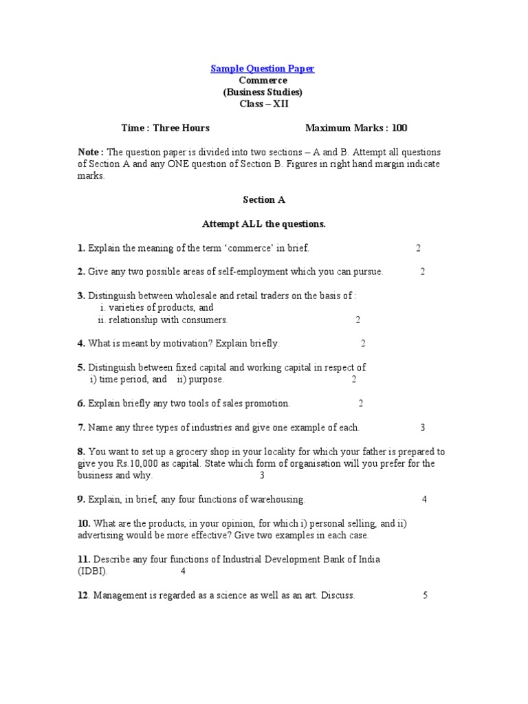 Sample Question Paper | PDF | Retail | Business