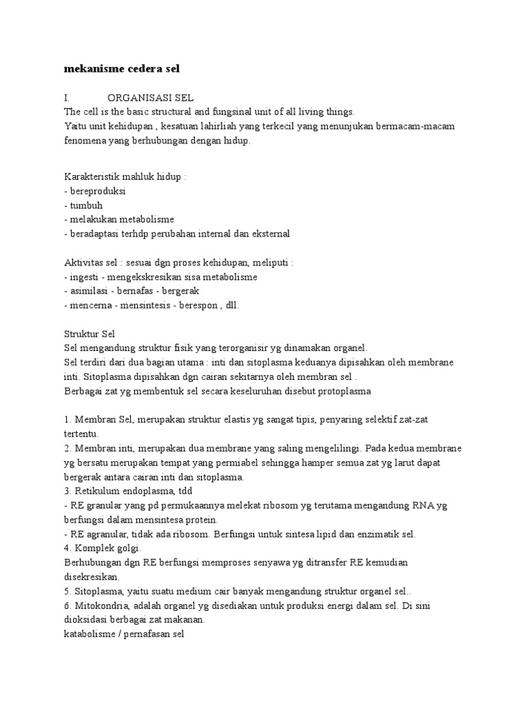 Mekanisme Cedera Sel | PDF