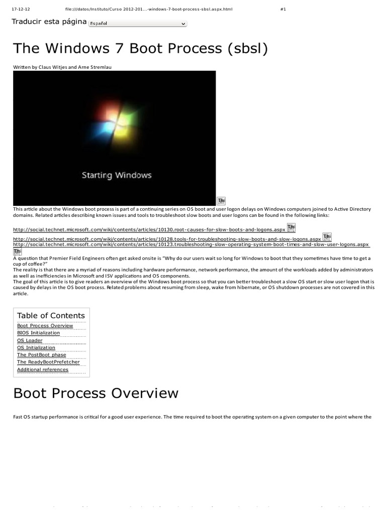 The Windows 7 Boot Process SBSL | PDF | Booting | Bios