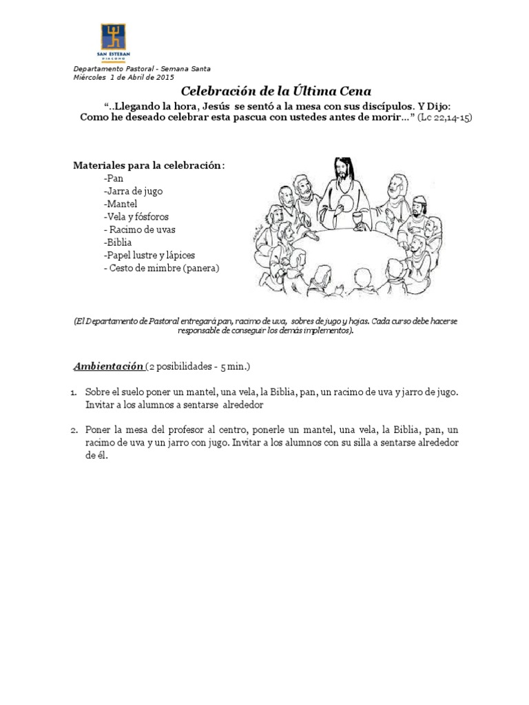 Celebración de La Última Cena I Unidad | PDF | Última cena | Jesús