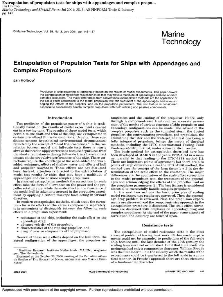 Extrapolation of Propulsion Tests For Ships With Appendages and Complex ...