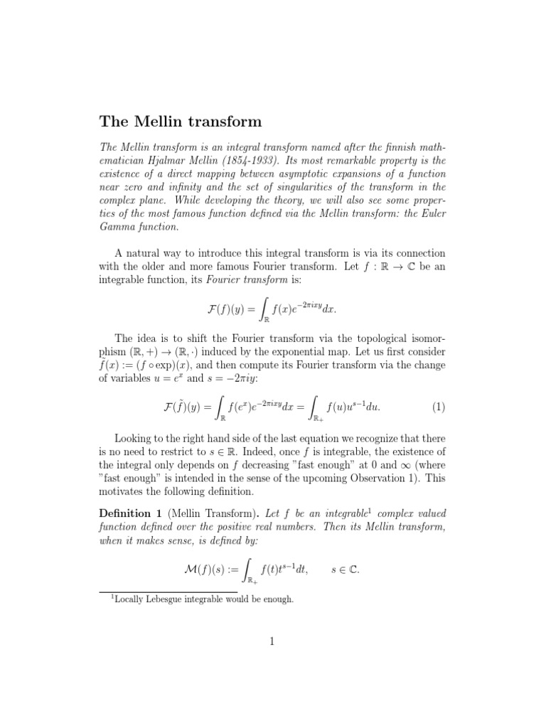 The Mellin Transform | PDF | Fourier Transform | Exponential Function