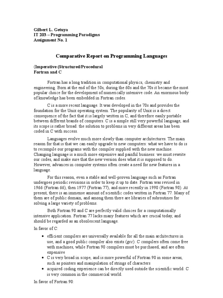 Comparative Report On Programming Languages | PDF | Object Oriented ...