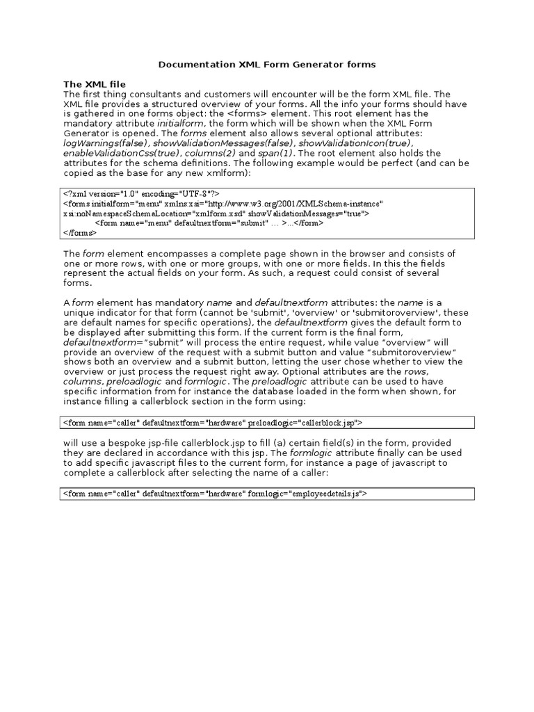 Documentation - XML Form Generator Form Definitions | PDF | Computer ...