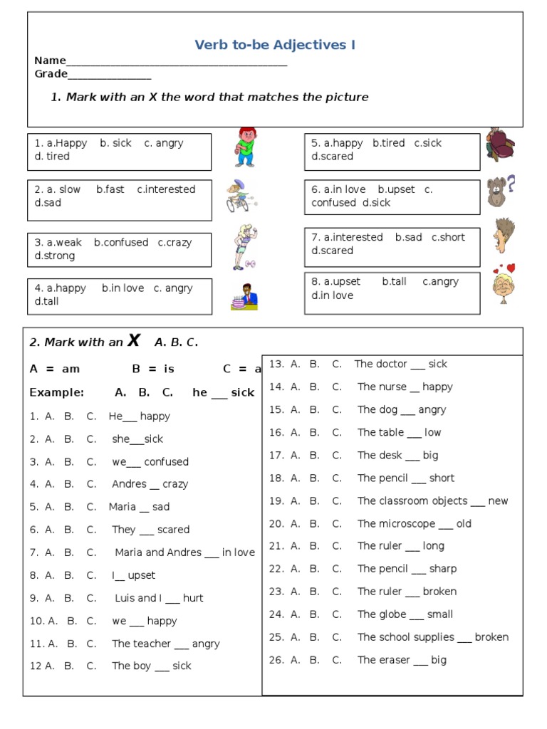 Adjective and Verb To-Be Exercises | PDF | Teaching Methods & Materials