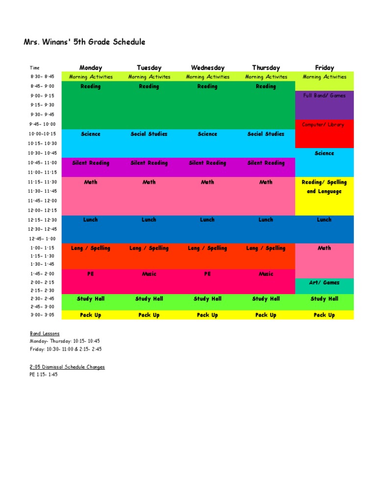 Mrs. Winans' 5th Grade Weekly Schedule | PDF | Language Arts & Discipline
