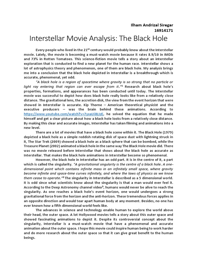 Interstellar Analitycal Essay | PDF | Black Hole | Event Horizon