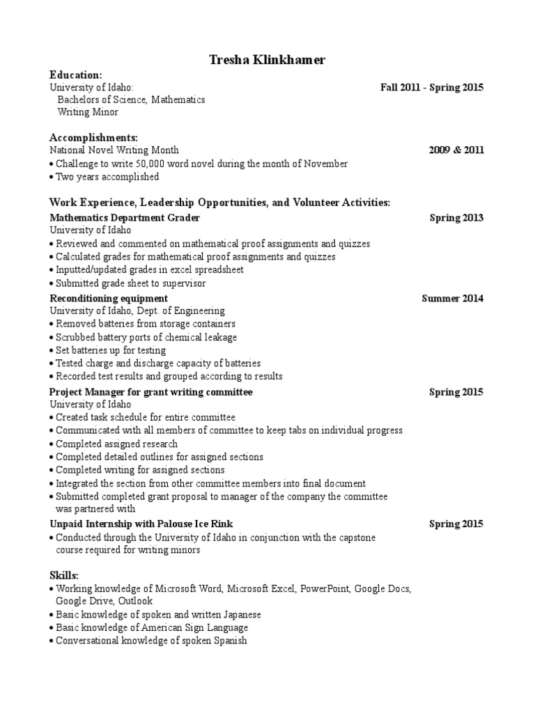 Tresha Klinkhamer: Education | PDF