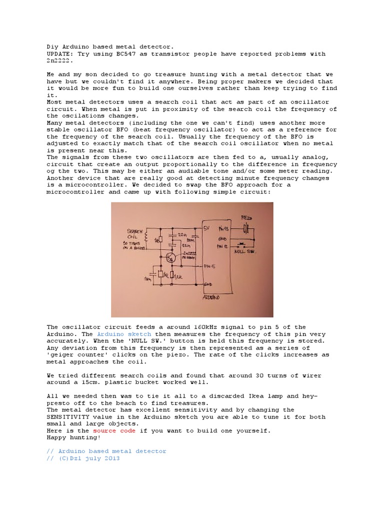 Diy Arduino Based Metal Detector | PDF | Detector (Radio) | Metal Detector