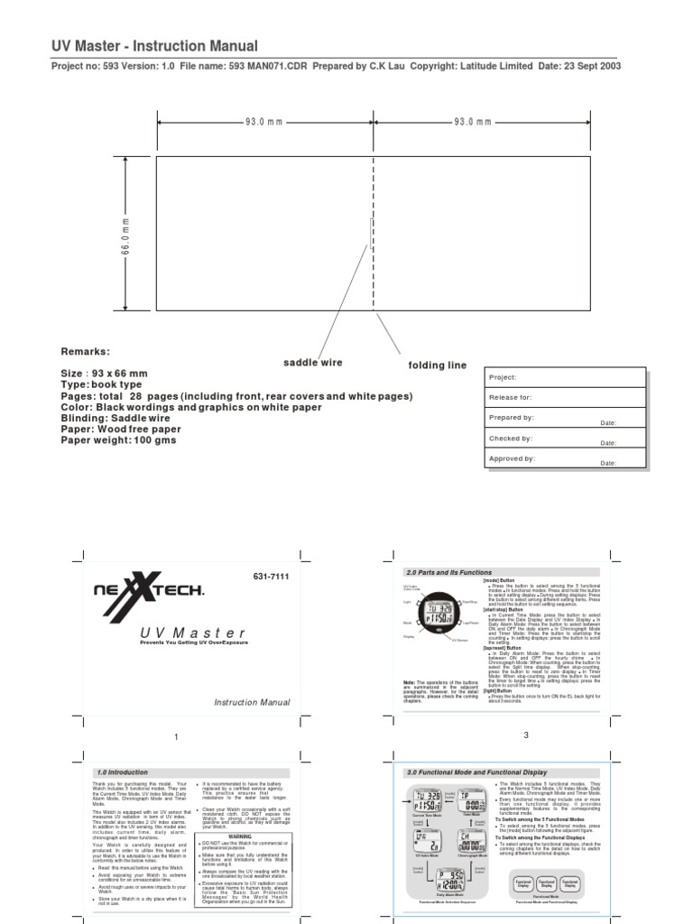 Uv Watch NexxTech Manual | PDF | Ultraviolet | Sunscreen