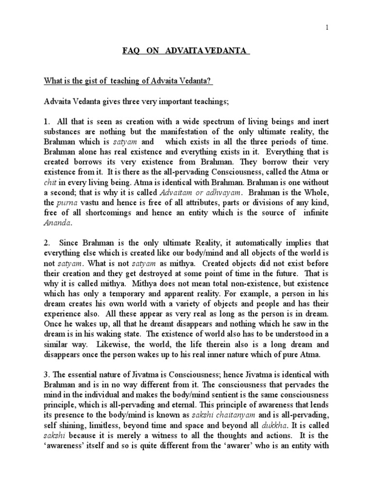 Understanding Advaita Vedanta Teachings | PDF | Ātman (Hinduism) | Brahman