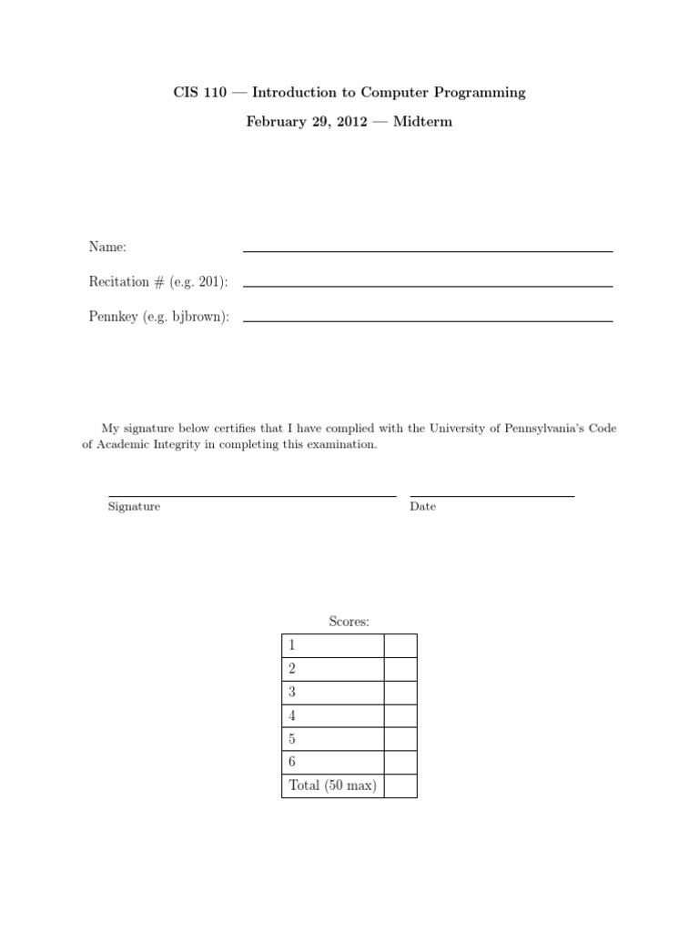 Cis110 12sp Midterm Pdf Integer Computer Science Array Data Structure