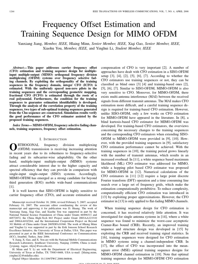 Frequency Offset Estimation And Pdf Mimo Telecommunications 