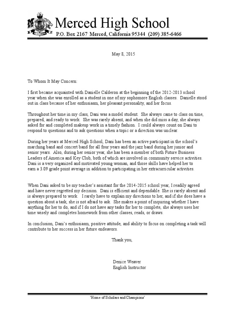 Danielle Calderon Student Reference | PDF | Wellness