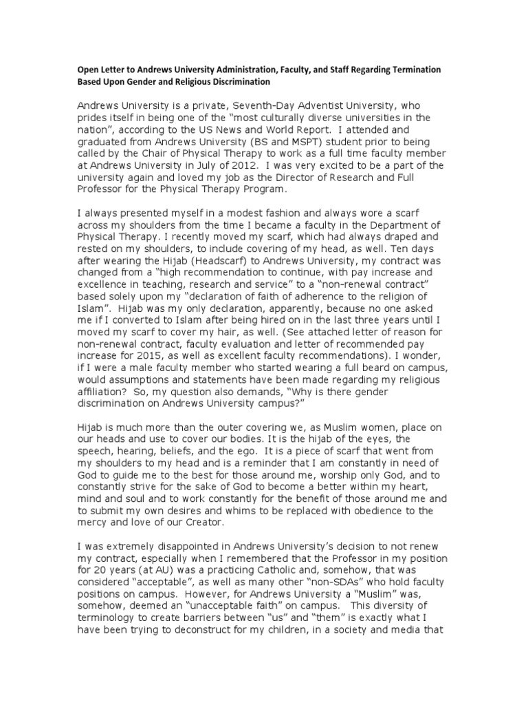 Open Letter To Andrews University Administration, Faculty and Staff ...