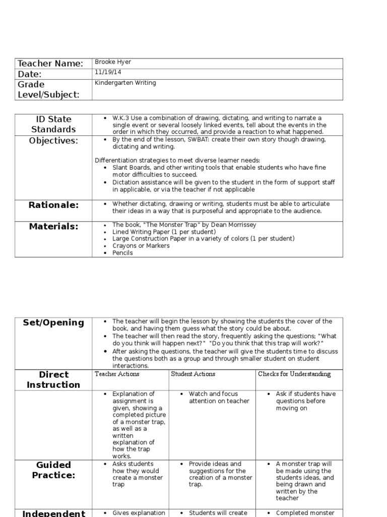 Lesson Plan, Kindergarten Writing | PDF | Lesson Plan | Applied Psychology