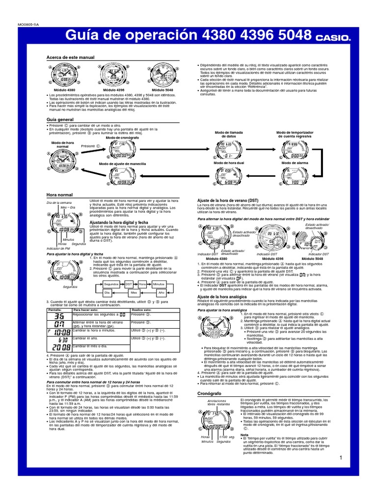 Manual del Casio 4396 AQ-164W | PDF | Hora | Reloj