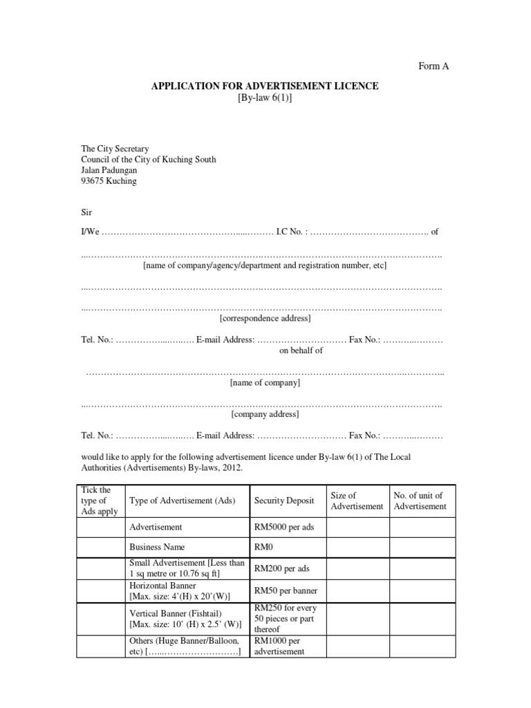 Application For Advertisement Licence | PDF | Advertising | Government