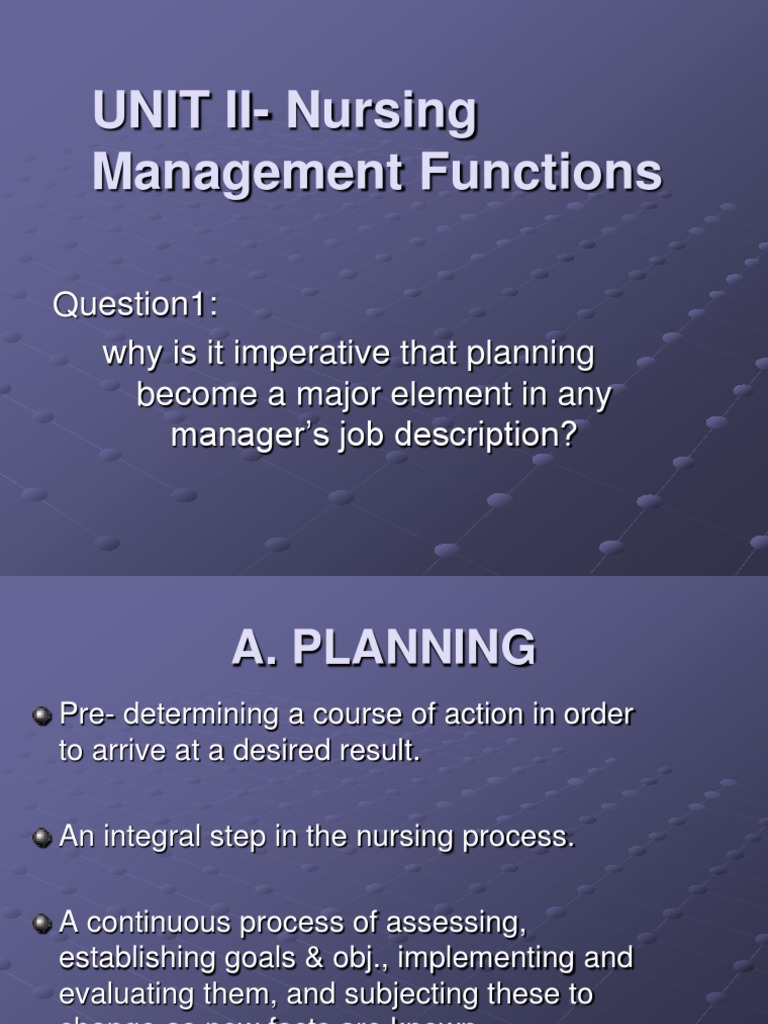 Nursing Management: Importance of Planning | PDF | Goal | Strategic ...