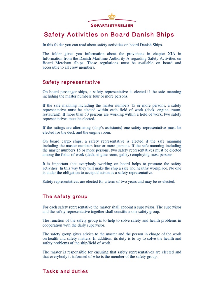 Safety Activities On Board Danish Ships | PDF | Occupational Safety And ...