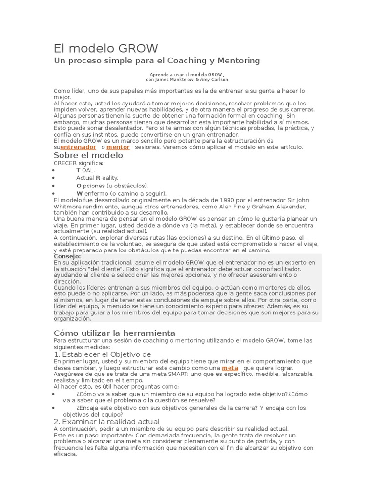 El Modelo Grow en Español | PDF | Motivación | Motivacional