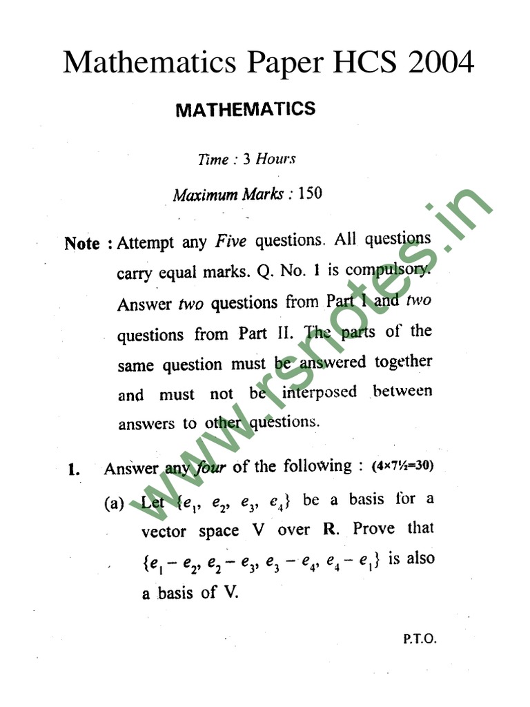 Mathematics Paper HCS 2004 | PDF | Science & Mathematics