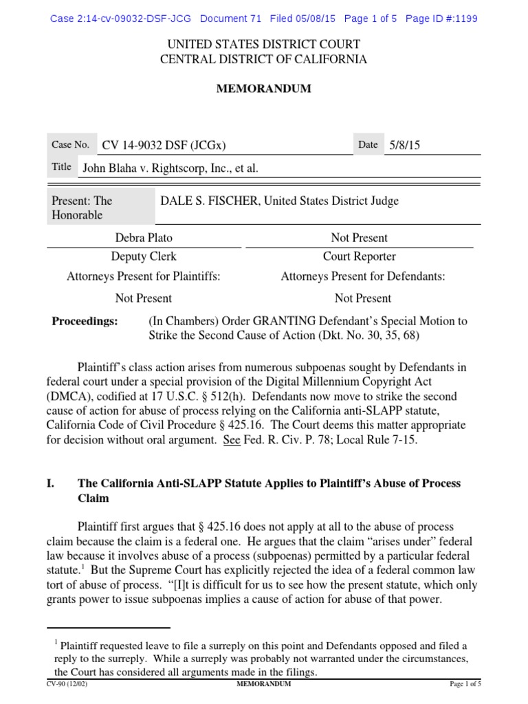 Anti-Slapp motion granted against John Blaha in favor of Rightscorp in ...