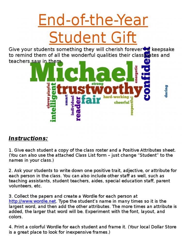 End-of-Year Student Keepsake Gift | PDF