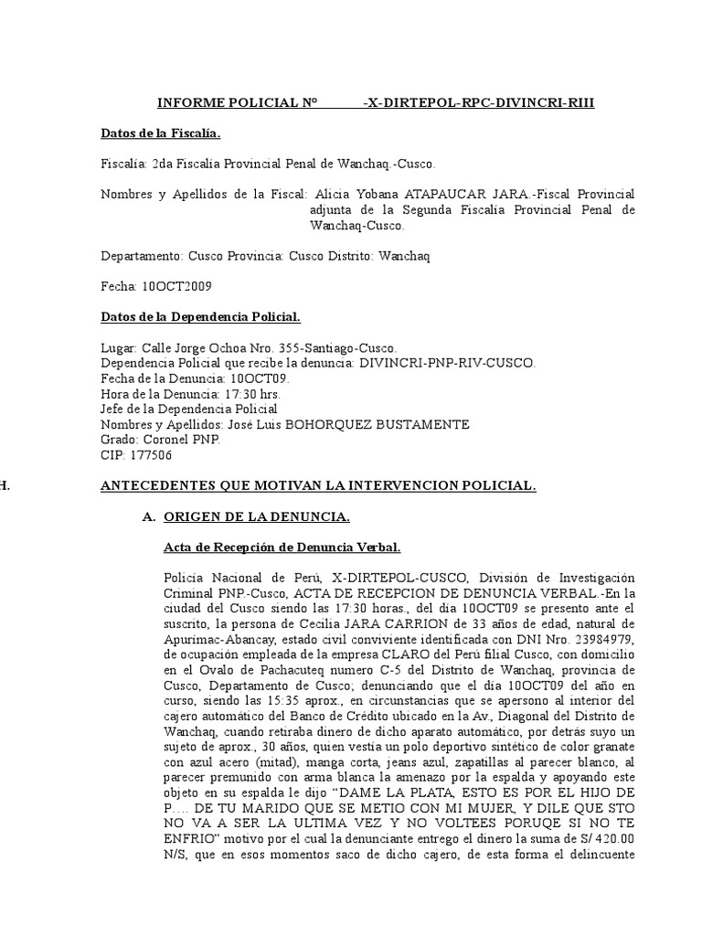 Informe Policial | PDF | Robo | Policía