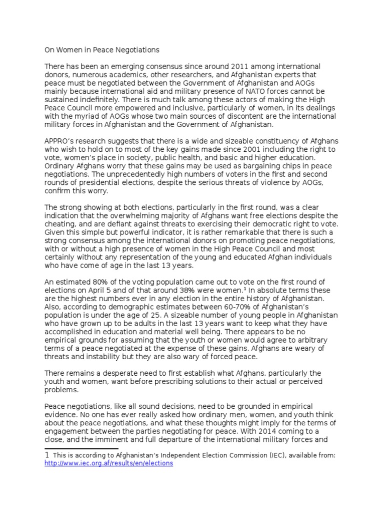 On Women in Peace Negotiations | PDF | Afghanistan | Politics Of ...