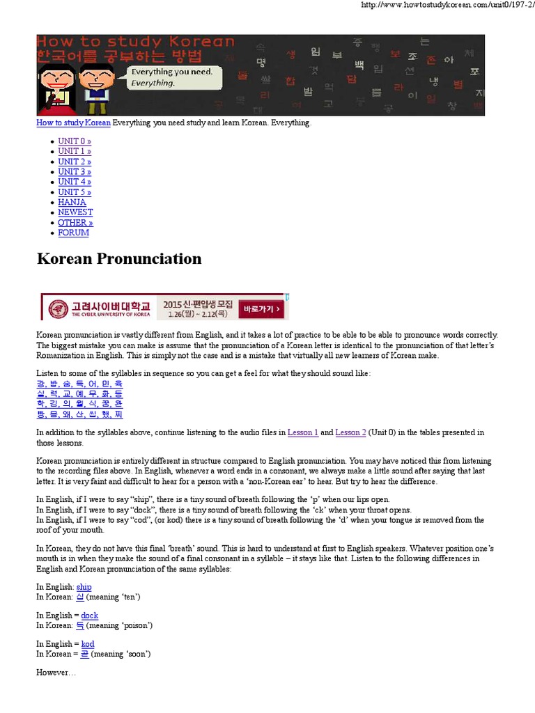 Korean Pronunciation Guide | PDF | Syllable | Consonant