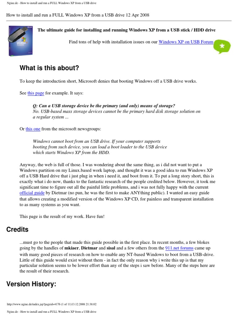 How To Install and Run A FULL Windows XP From A USB Drive | PDF