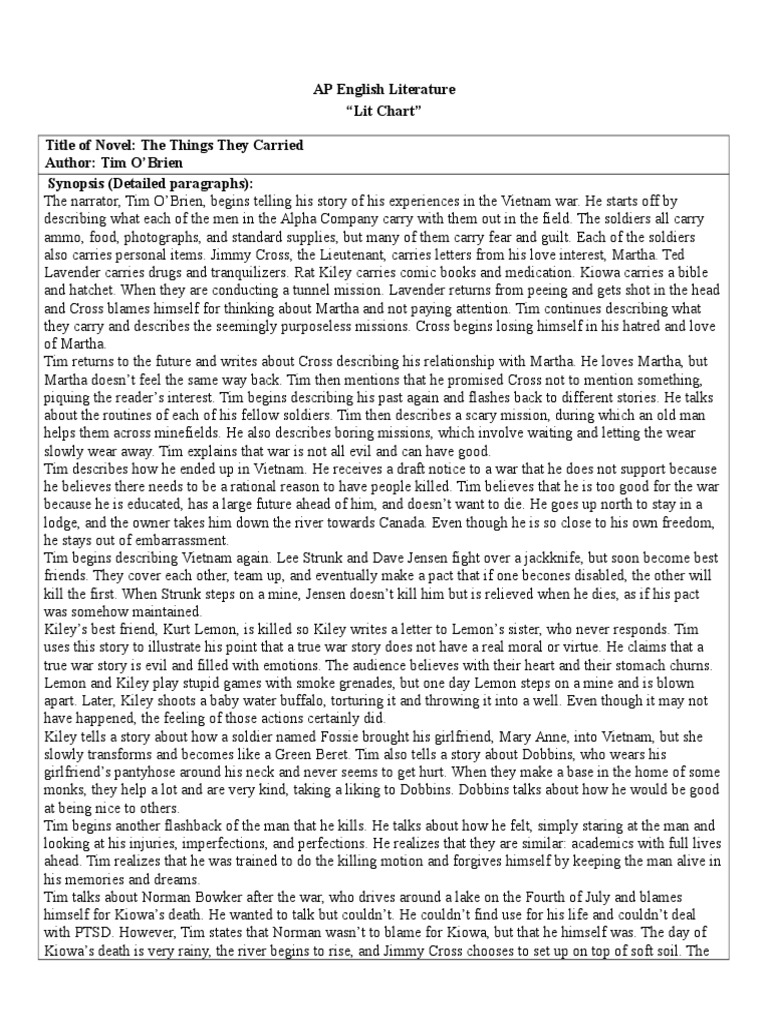 The Things They Carried Lit Chart | Narration | Truth