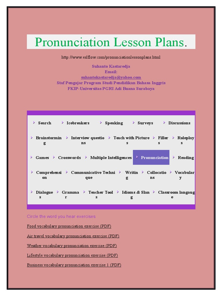 Pronunciation Lesson Plans | PDF | Lesson Plan | Stress (Linguistics)