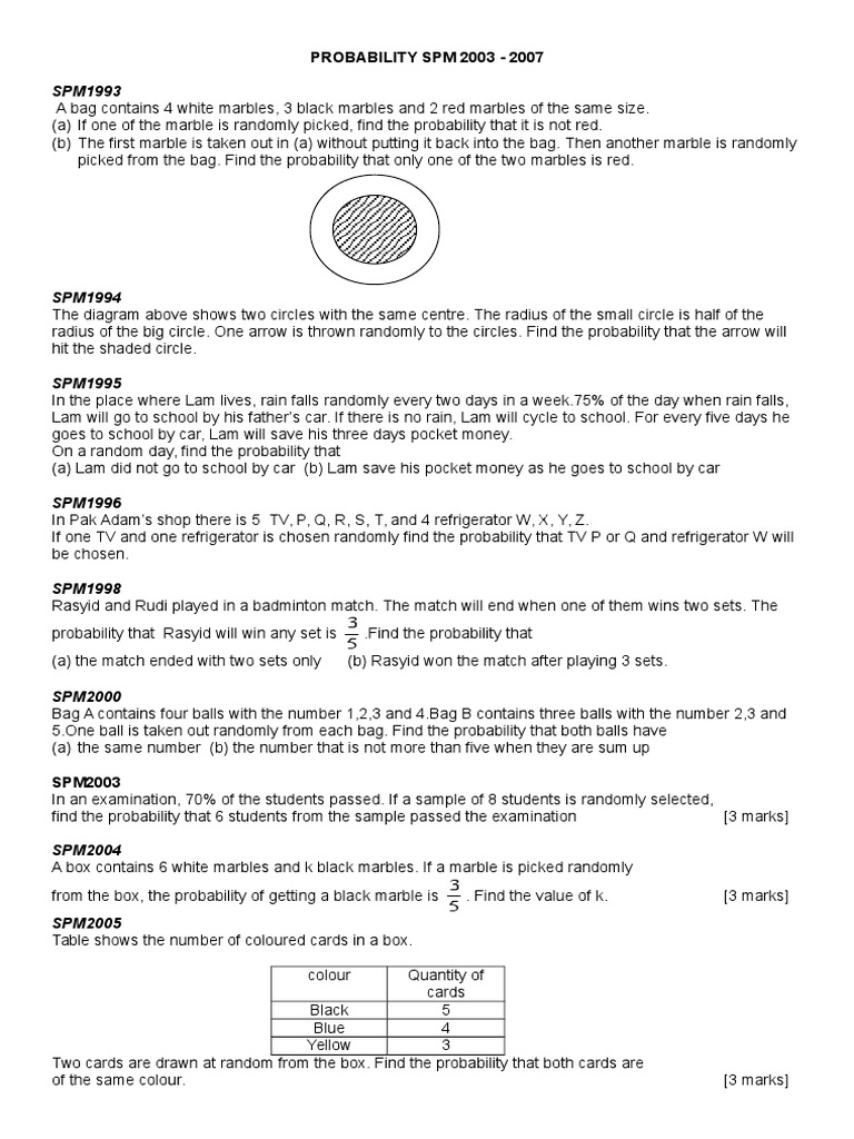 Probability SPM 1993 - 2007 | PDF | Probability | Teaching Mathematics