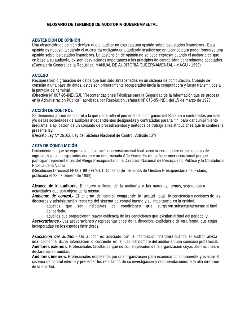 Glosario de Términos de Auditoria Gubernamental | PDF | Auditoría ...
