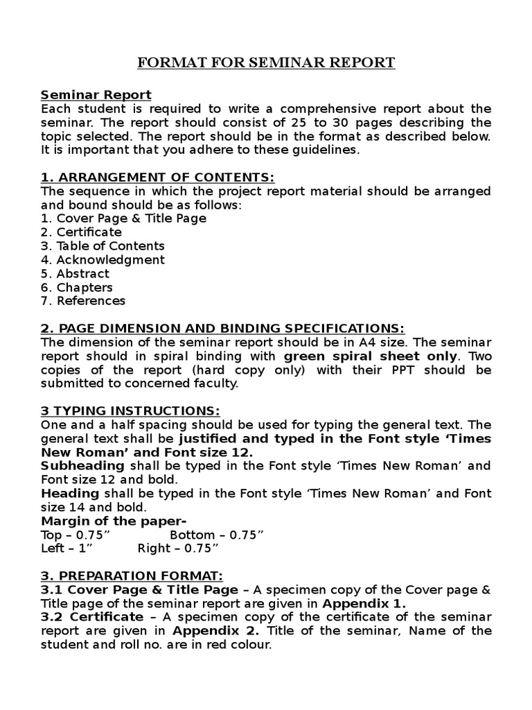 Format For Seminar Report | PDF | Citation | Abstract (Summary)