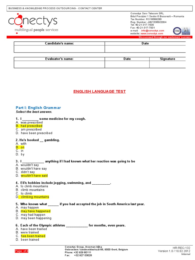 English Language Test Document | PDF