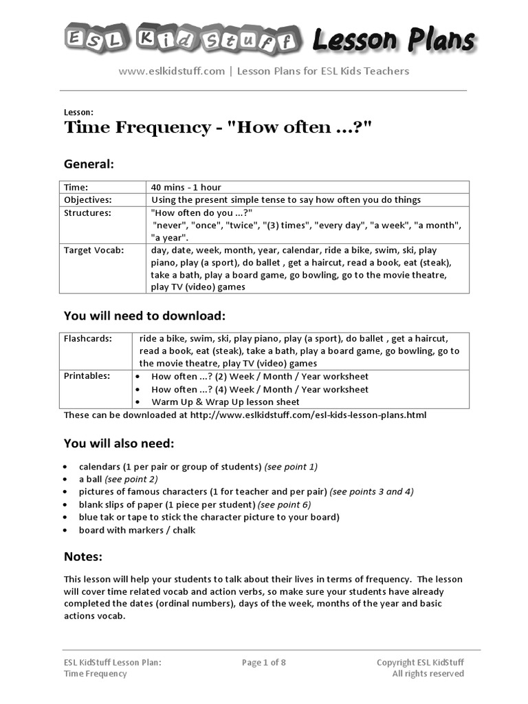 Time Frequency Lesson Plan | PDF | Lesson Plan | English As A Second Or ...