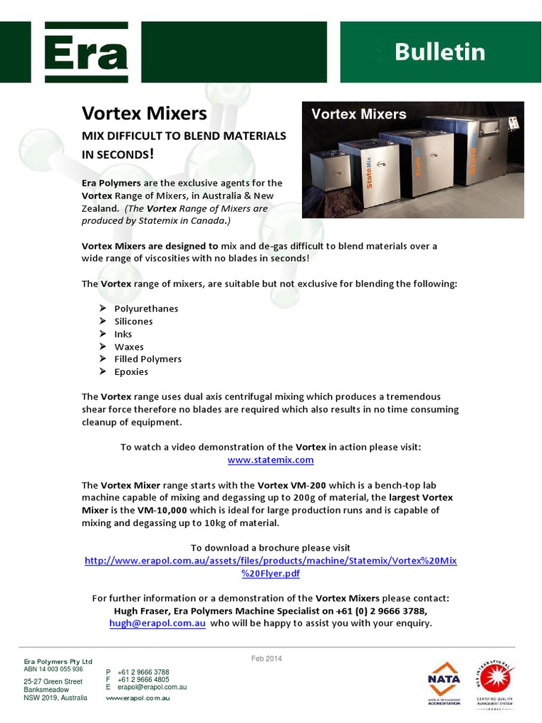 Vortex Mixers for Polyurethane & Silicone | PDF