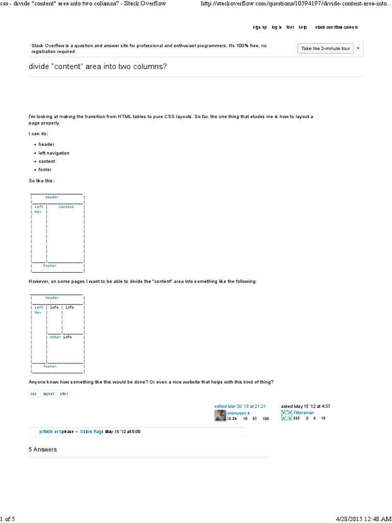Css Divide Content Area Into Two Columns Stack Overflow Pdf Cascading Style Sheets
