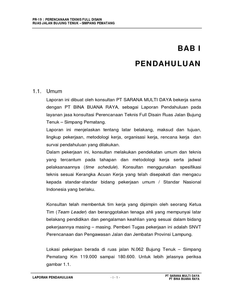 Bab 1 Lap. Pendahuluan Perencanaan Jalan Dan Jembatan | PDF