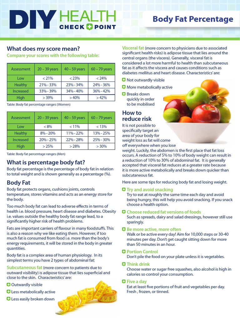 DIY Information Sheet Body Fat Percentage | PDF | Adipose Tissue ...