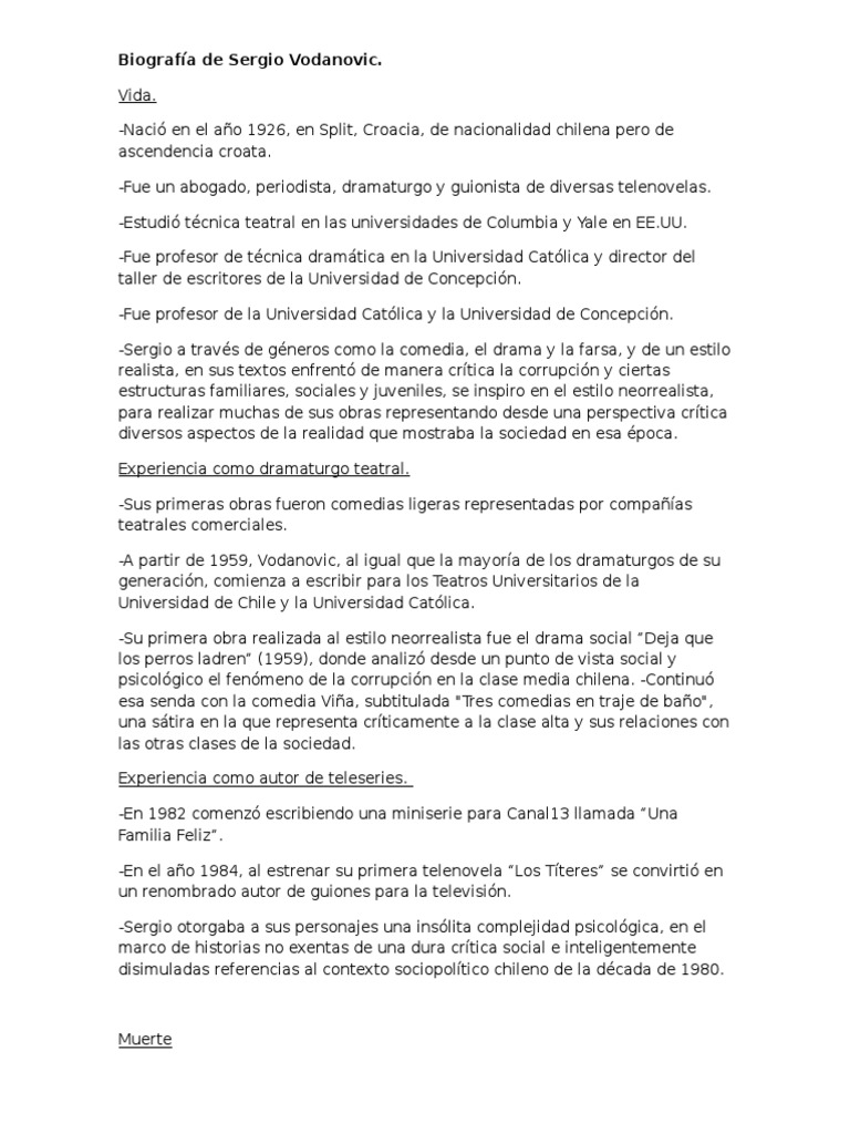 Biografía de Sergio Vodanovic | PDF