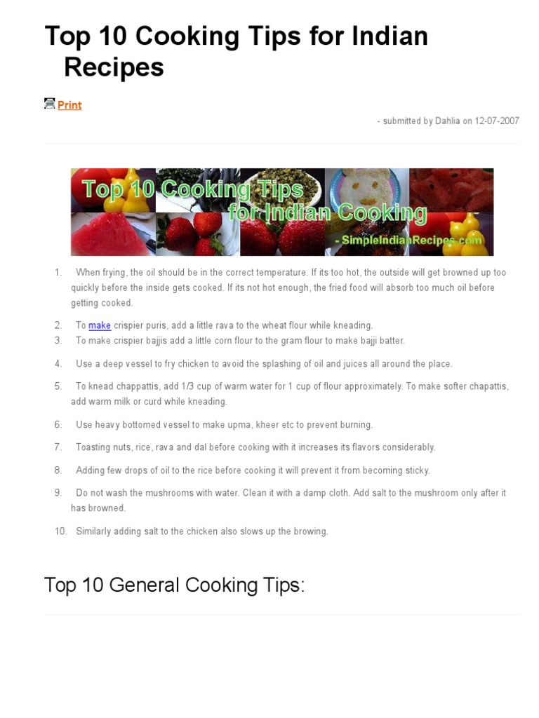 Top 10 Cooking Tips For Indian Recipes | PDF | Vegetables | Ginger