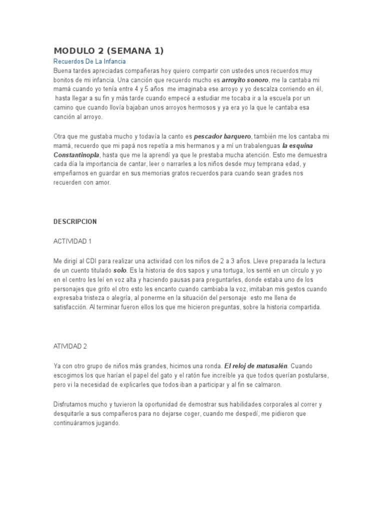 Modulo 2 (Semana 1) : Recuerdos de La Infancia | PDF | Lectura (proceso) | Libros