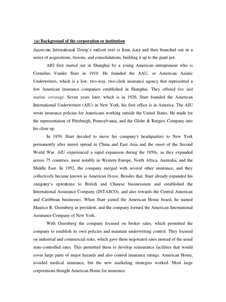Risk Management: Case Study On AIG | PDF | American International Group ...