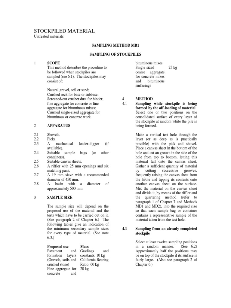 MB1 - Sampling of Stockpiles | PDF | Construction Aggregate | Asphalt