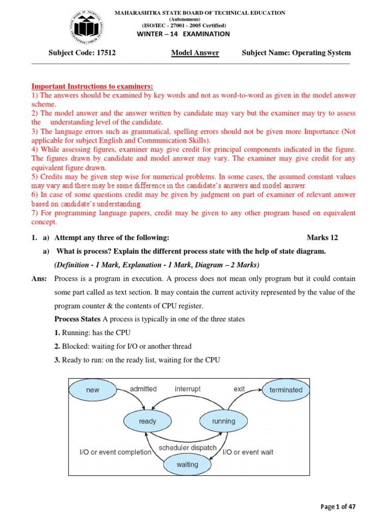 Operating System W14 Answer Paper | PDF | Scheduling (Computing) | Process (Computing)